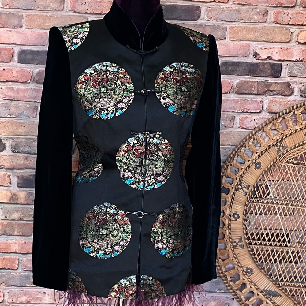 Asian Black Velvet/Satin Embroidered Jacket - Gem